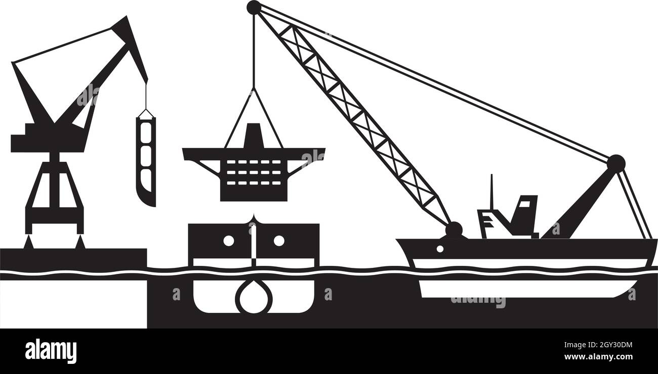 Floating crane mounting cabin of the ship - vector illustration Stock ...