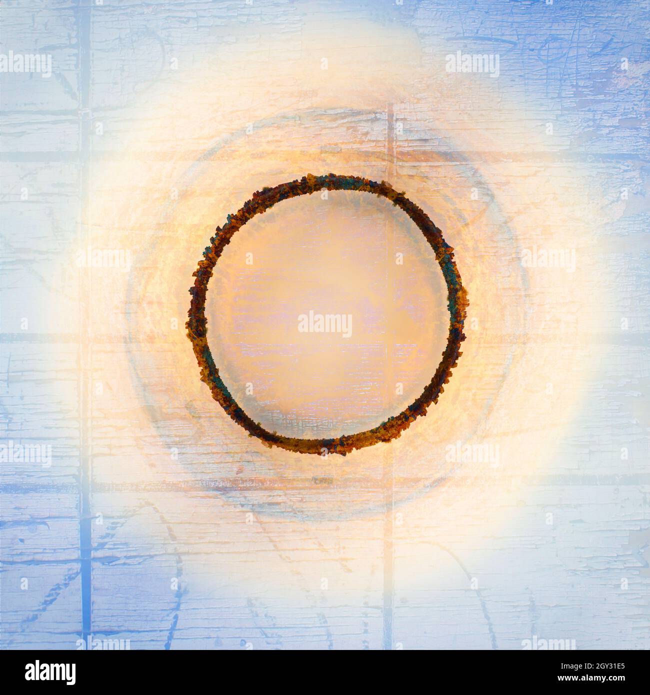 Glowing yellow halo over top of wood paneling Stock Photo - Alamy