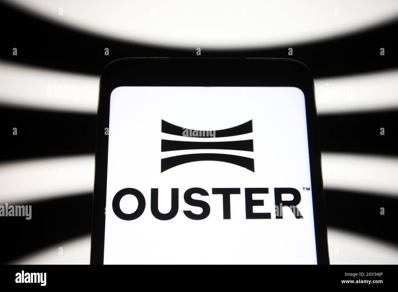In this photo illustration, Ouster Inc logo of a US lidar technology ...