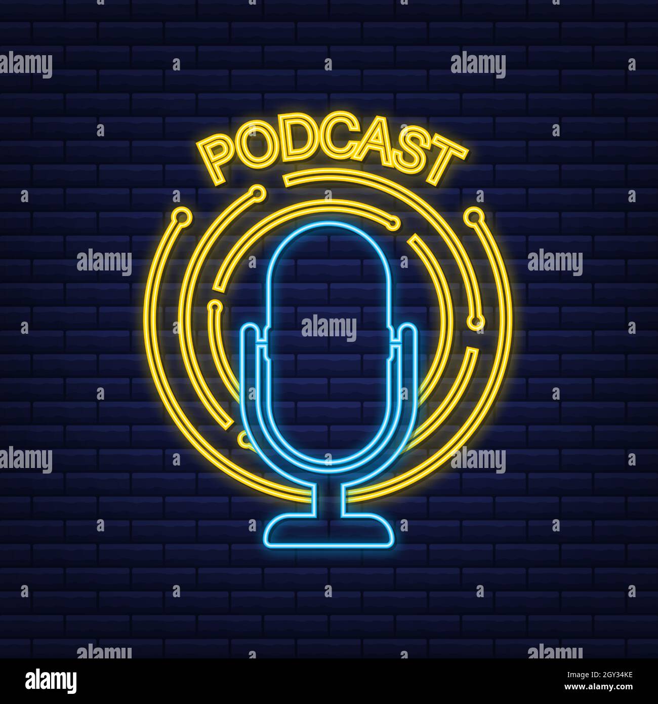 Podcast neon sign. The microphone icon. Broadcast podcast. Vector stock ...