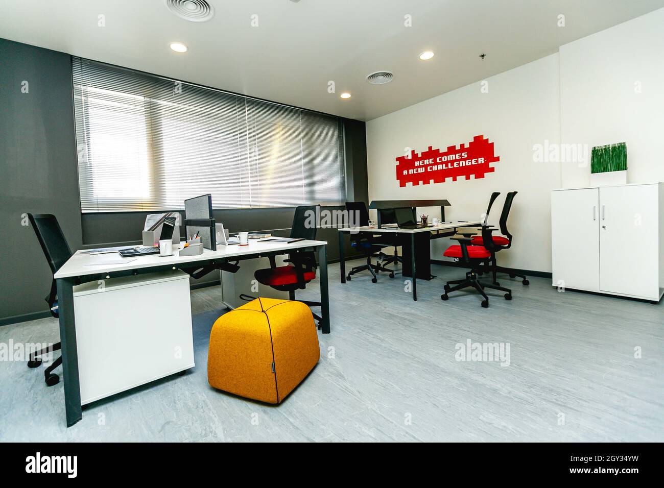 PARIS, FRANCE - Sep 01, 2018: A wide and close shots of office interior ...