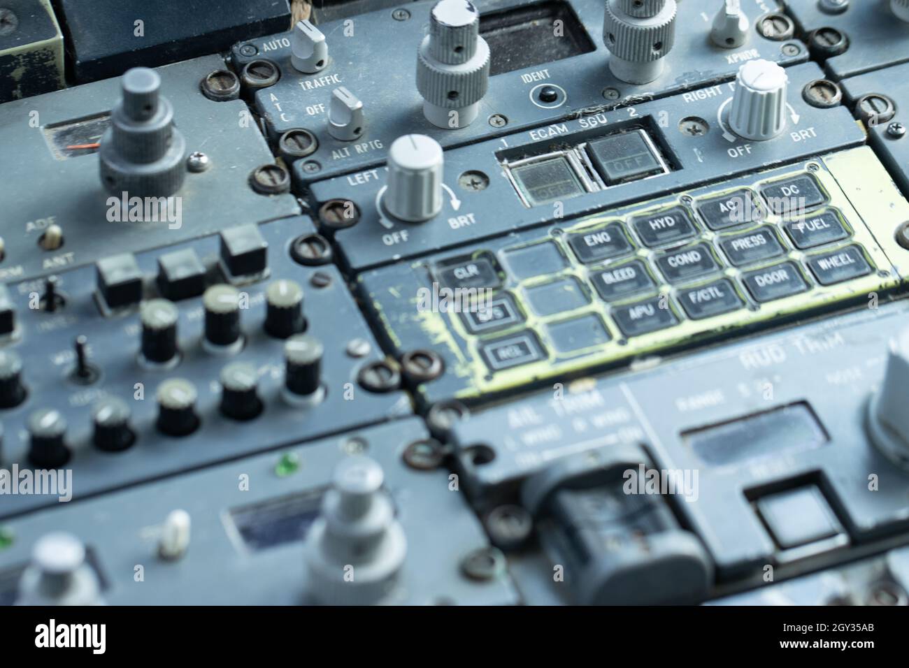 Front control panel of airplane Stock Photo - Alamy