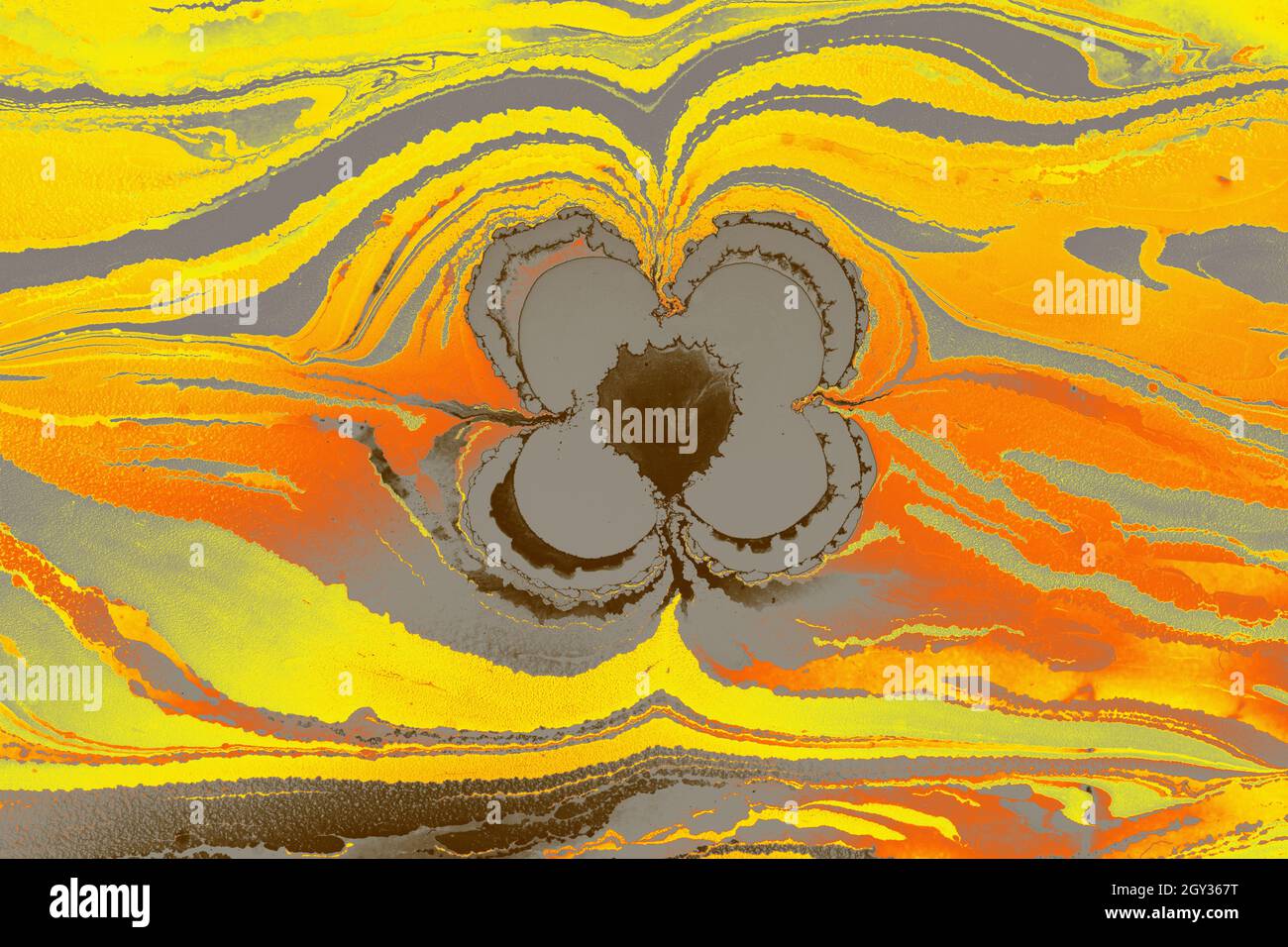 Gray paint texture with the addition of orange and yellow color smudges ...