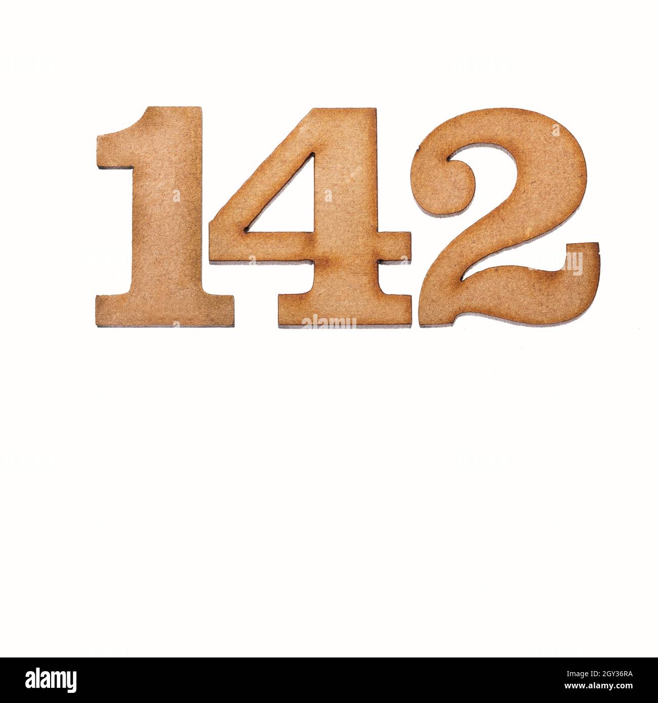 Number 142 in wood, isolated on white background Stock Photo - Alamy