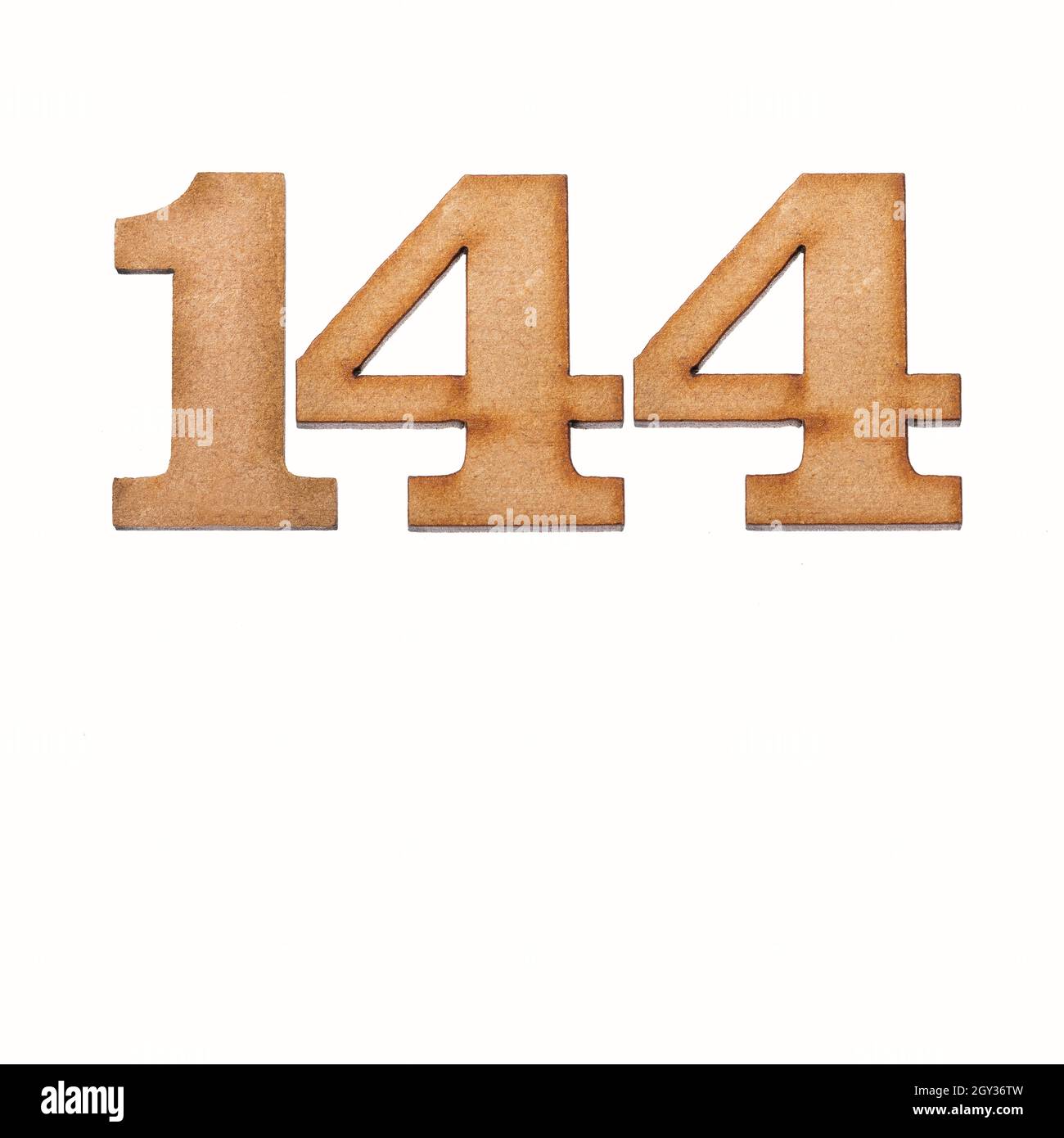 Number 144 in wood, isolated on white background Stock Photo - Alamy