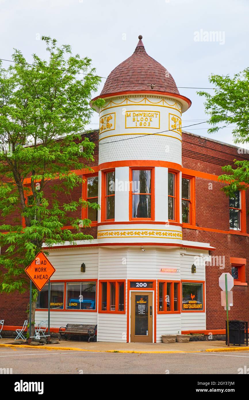 View of old orange building with column architecture Stock Photo - Alamy
