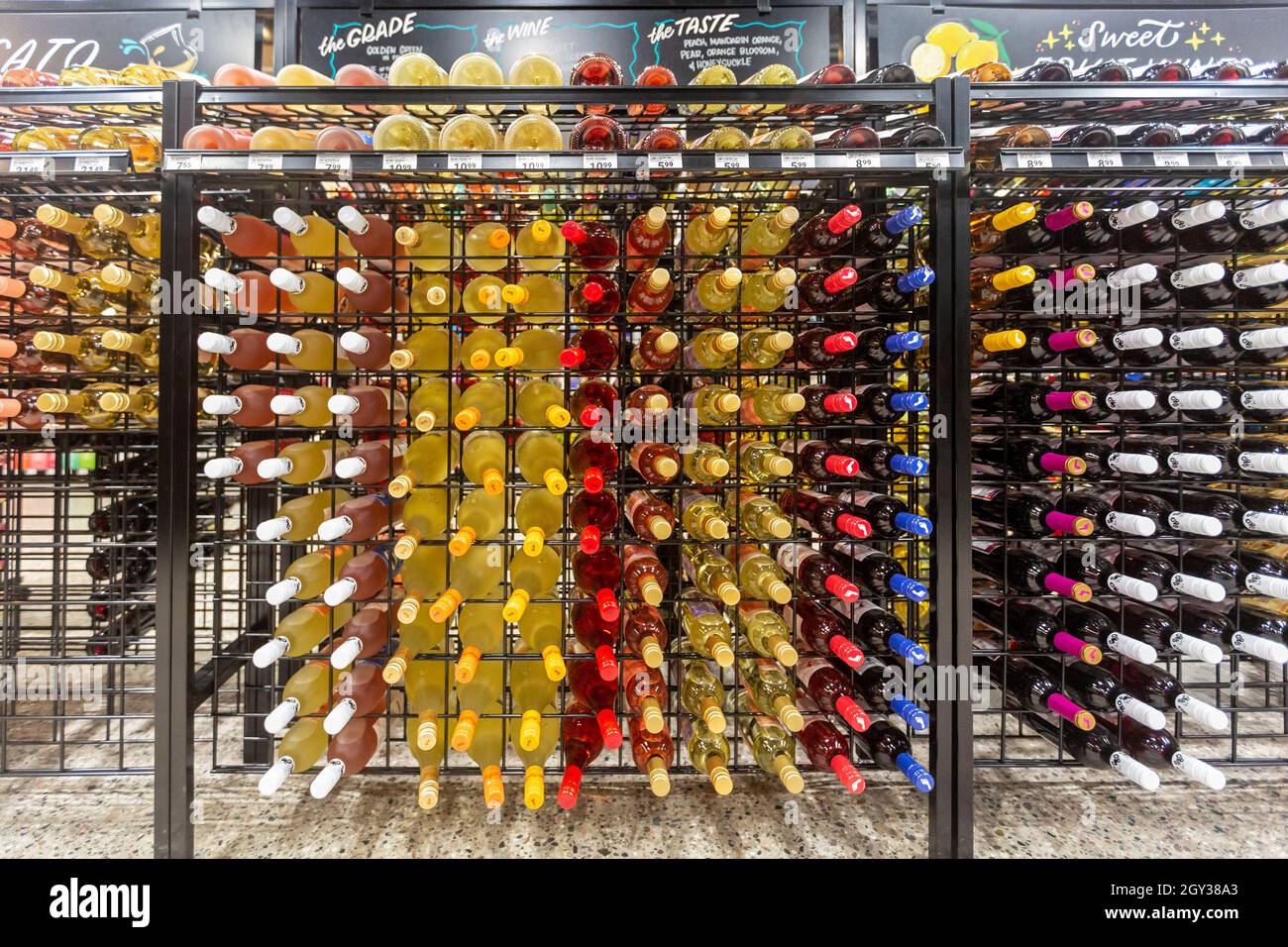 Detroit, Michigan - Bottles of wine at Rivertown Market, a smaller ...