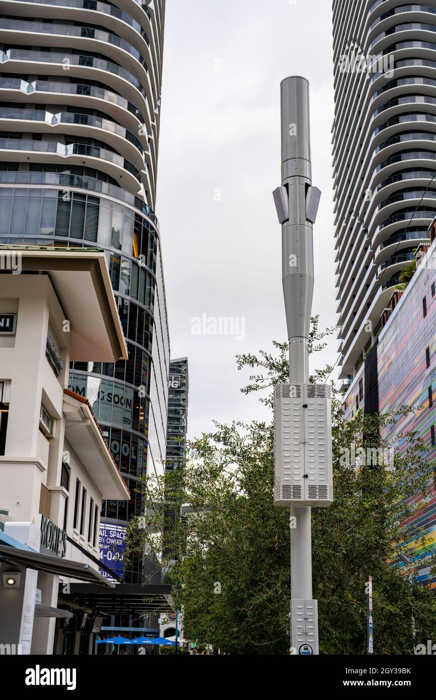 Miami, FL, USA - October 6, 2021: Photo of a 5g cell tower at Brickell ...