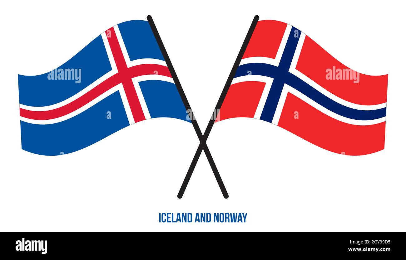 Iceland and Norway Flags Crossed And Waving Flat Style. Official ...