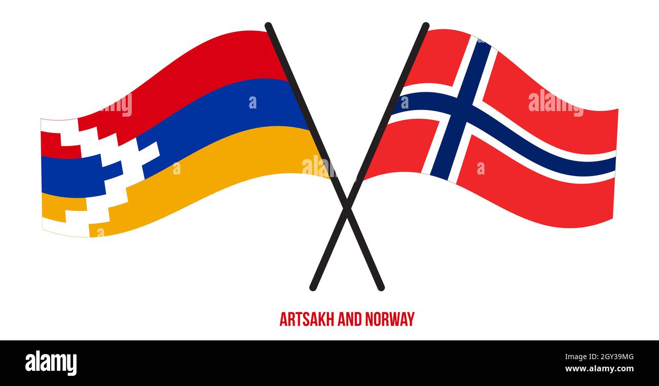 Artsakh and Norway Flags Crossed And Waving Flat Style. Official Proportion. Correct Colors ...