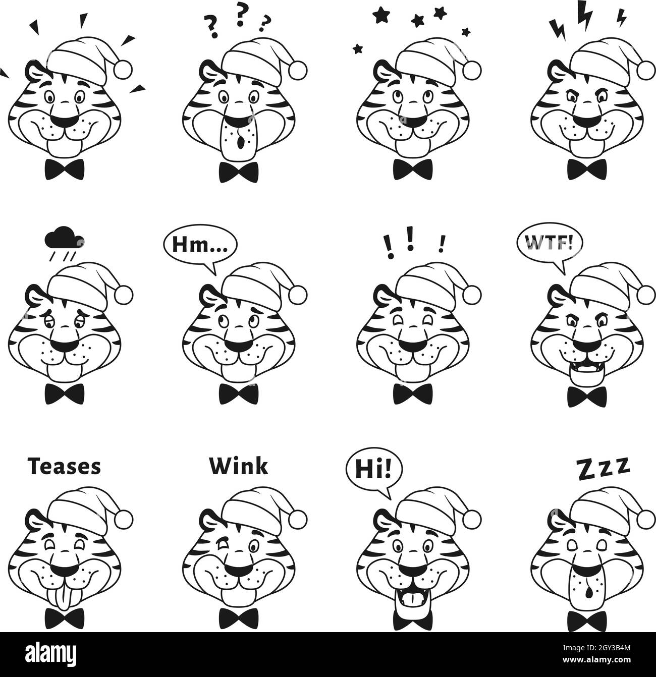 Outline funny tigers head portraits set Stock Vector Image & Art - Alamy