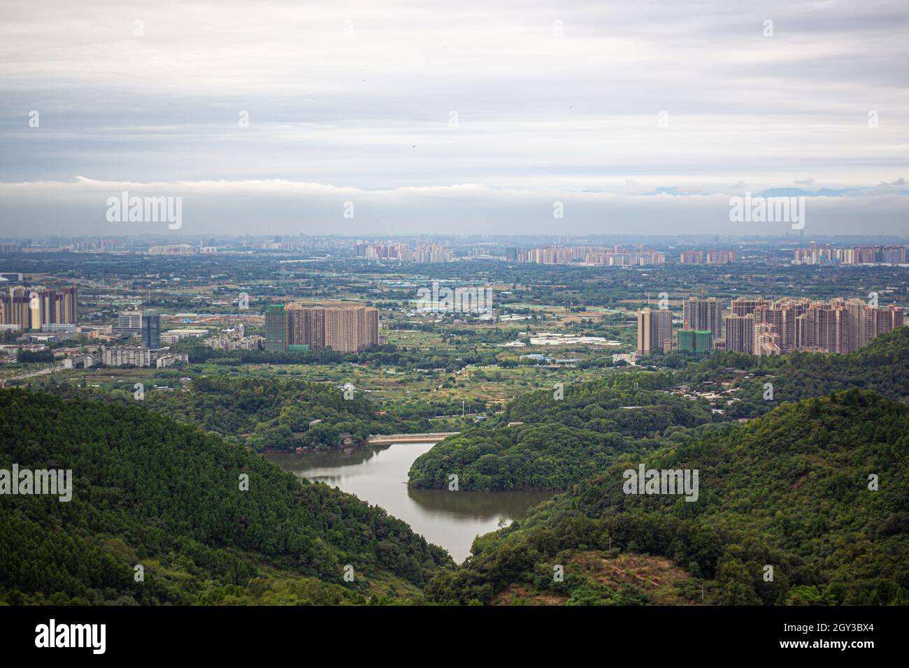 06 Oct 2021 Chengdu, China City Skyline From Longquan mountain Peak ...