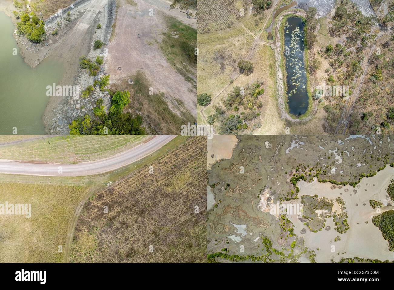 Collage of top down drone aerial landscape views of natural patterns of ...
