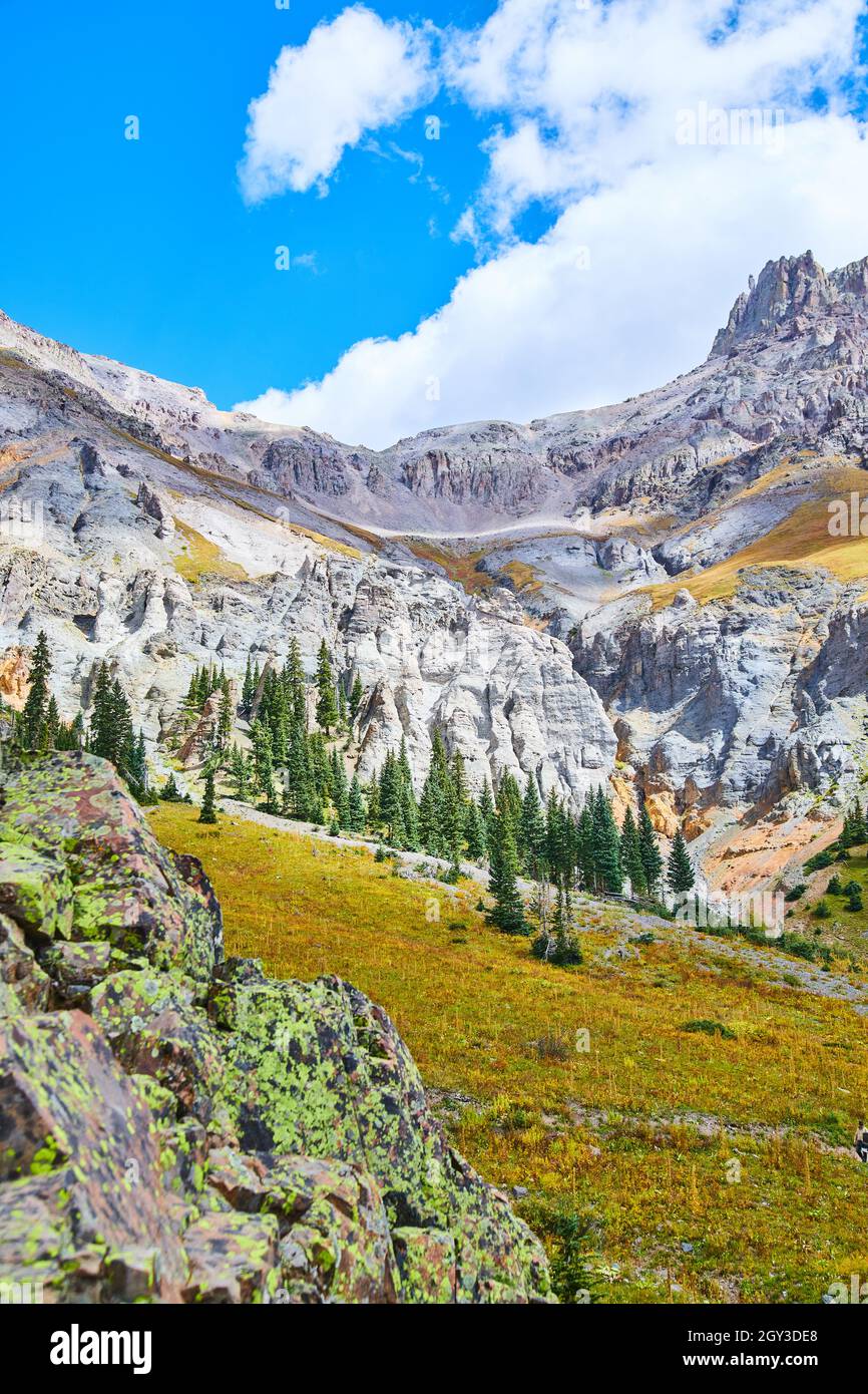 Beautiful mountain range in Colorado with rocks covered in lichen and ...