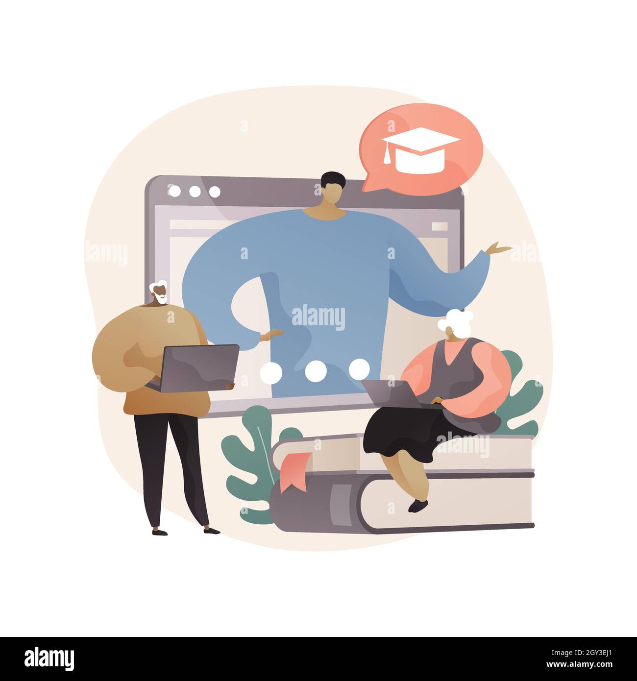 Online learning for seniors abstract concept vector illustration Stock ...