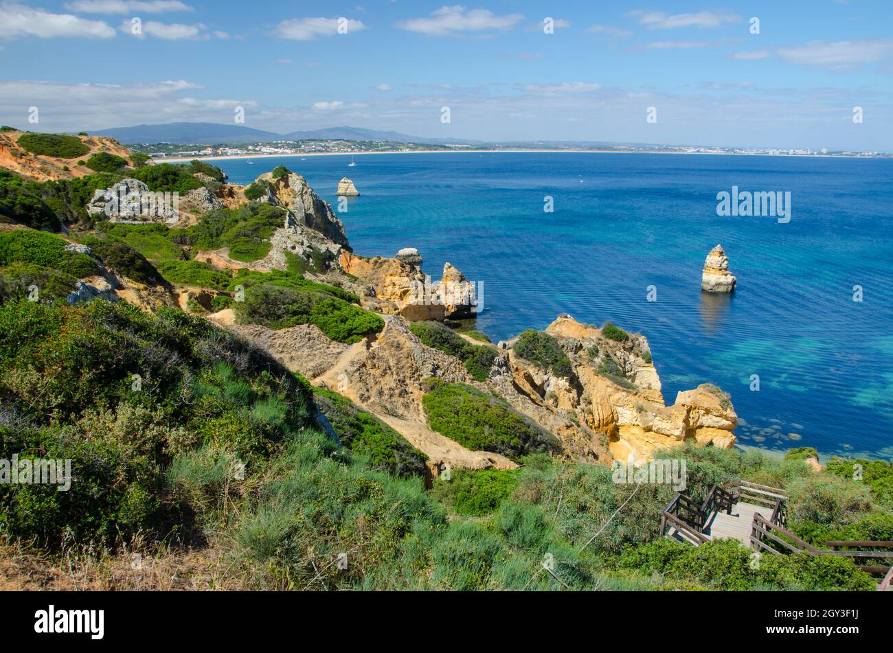 Beautiful view of scenic Lagos with cliffs, Algarve, in Portugal Stock ...