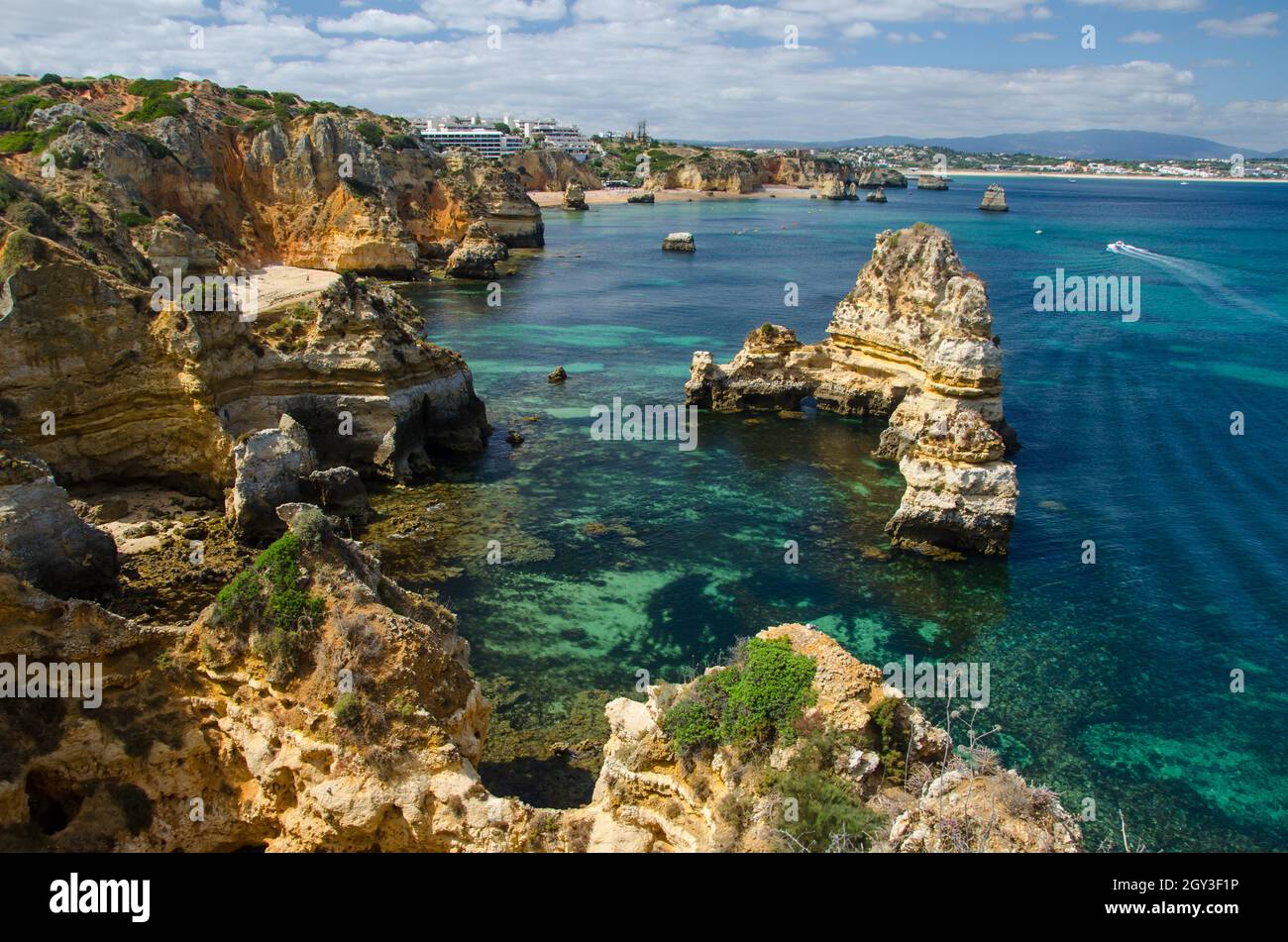 Beautiful view of scenic Lagos with cliffs, Algarve, in Portugal Stock ...
