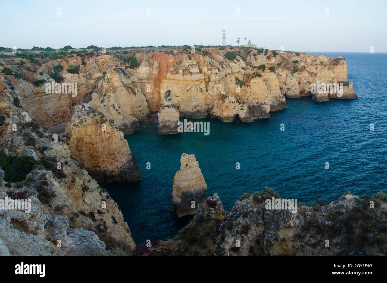 Beautiful view of scenic Lagos with cliffs, Algarve, in Portugal Stock ...