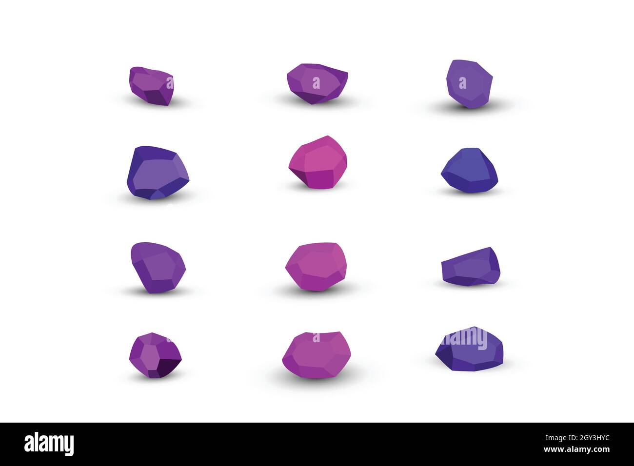 Cartoon purple, violet stones. Rock stone isometric set. Colorful ...