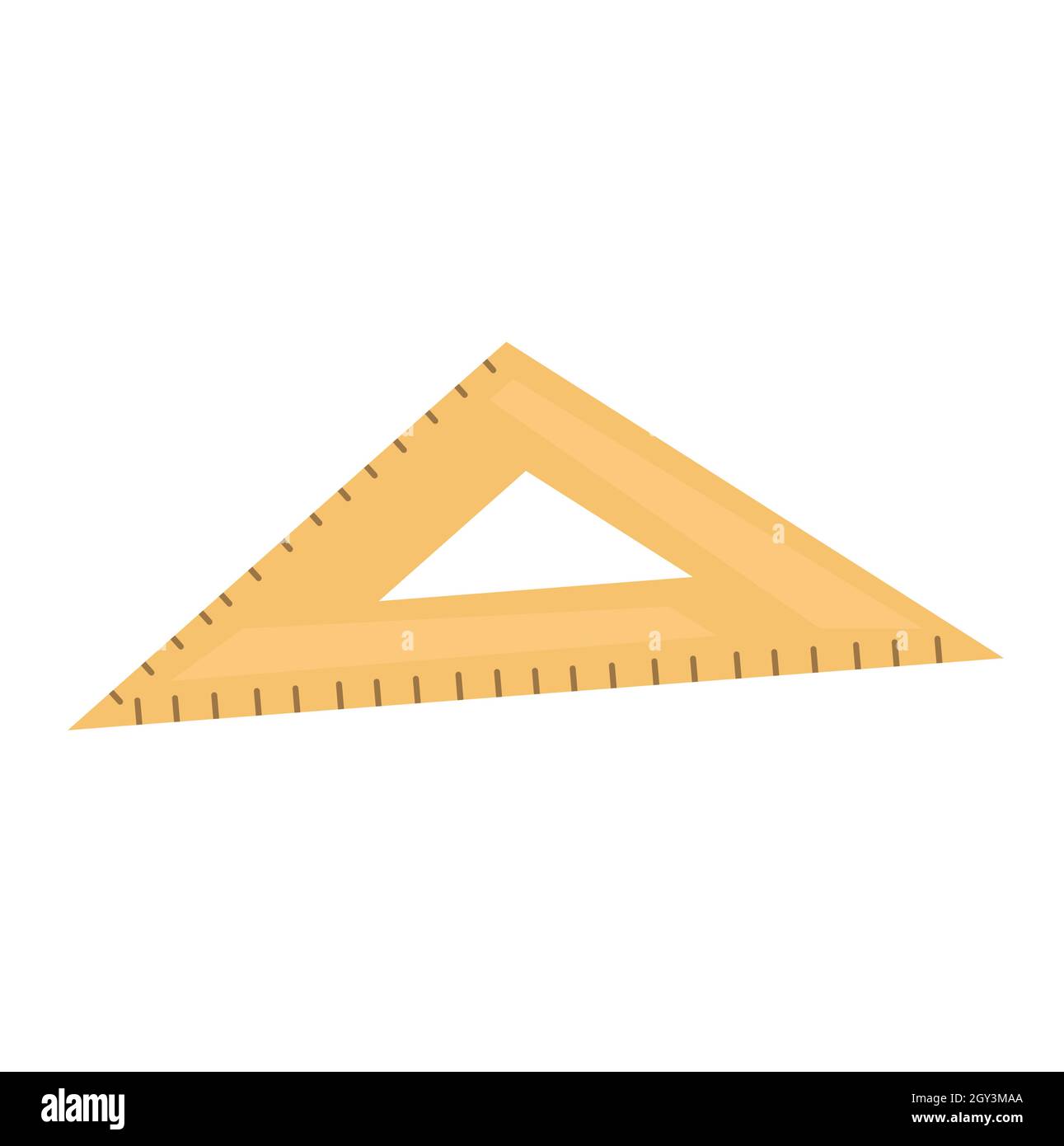 flat vector illustration of a brown wooden triangular ruler, a flat ...
