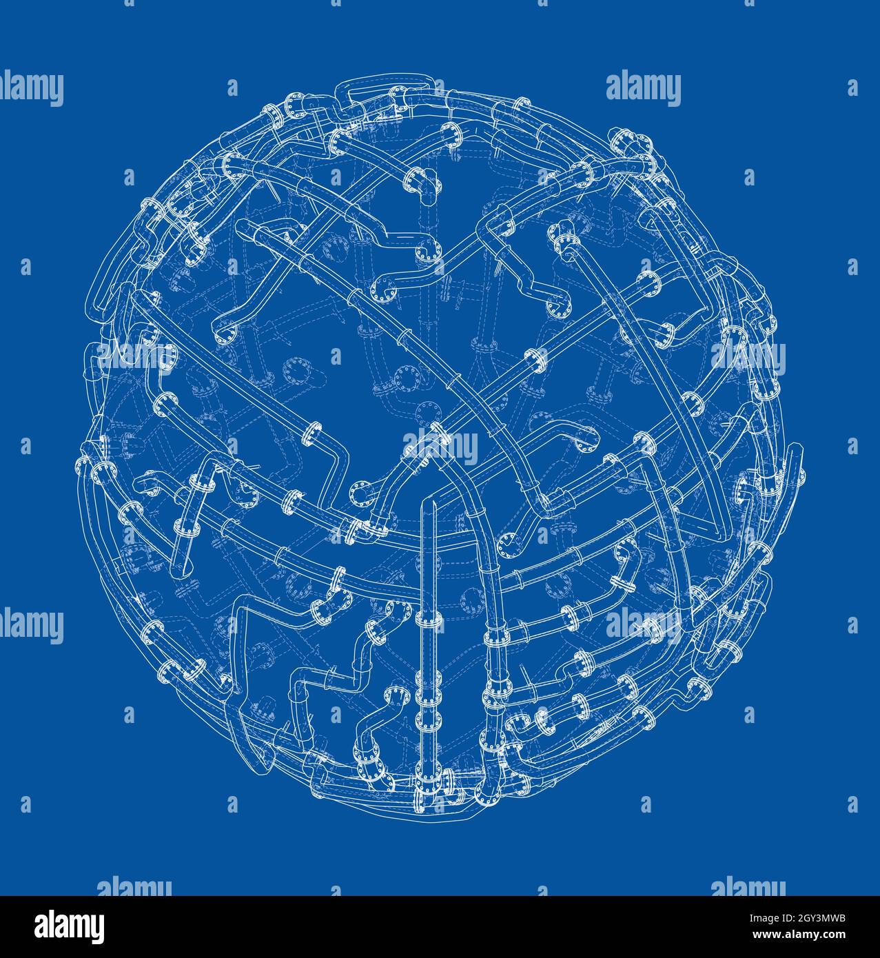Pipes with flanges around a large sphere. Vector Stock Vector Image ...