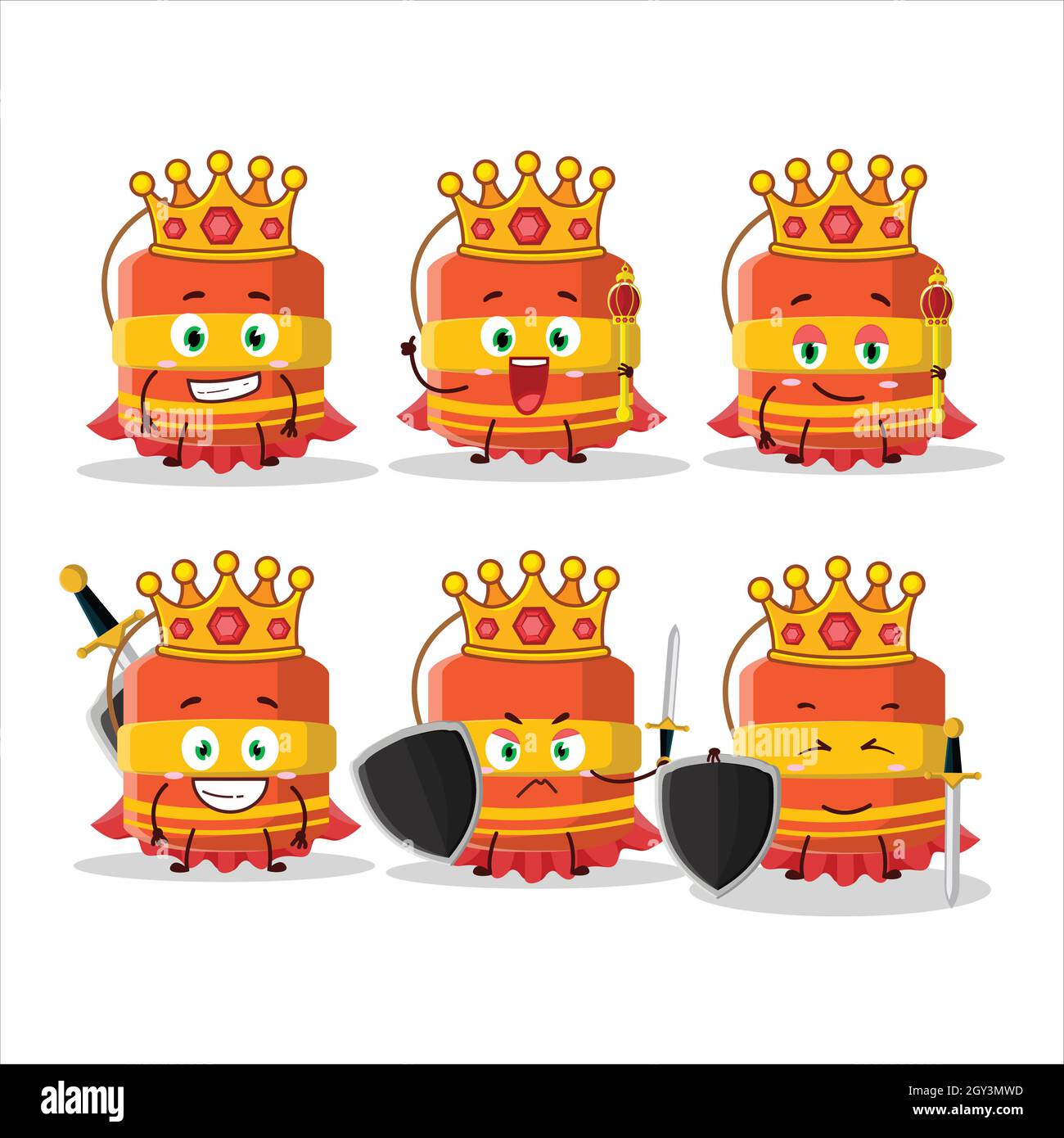 A Charismatic King cylindrical firecracker cartoon character wearing a ...