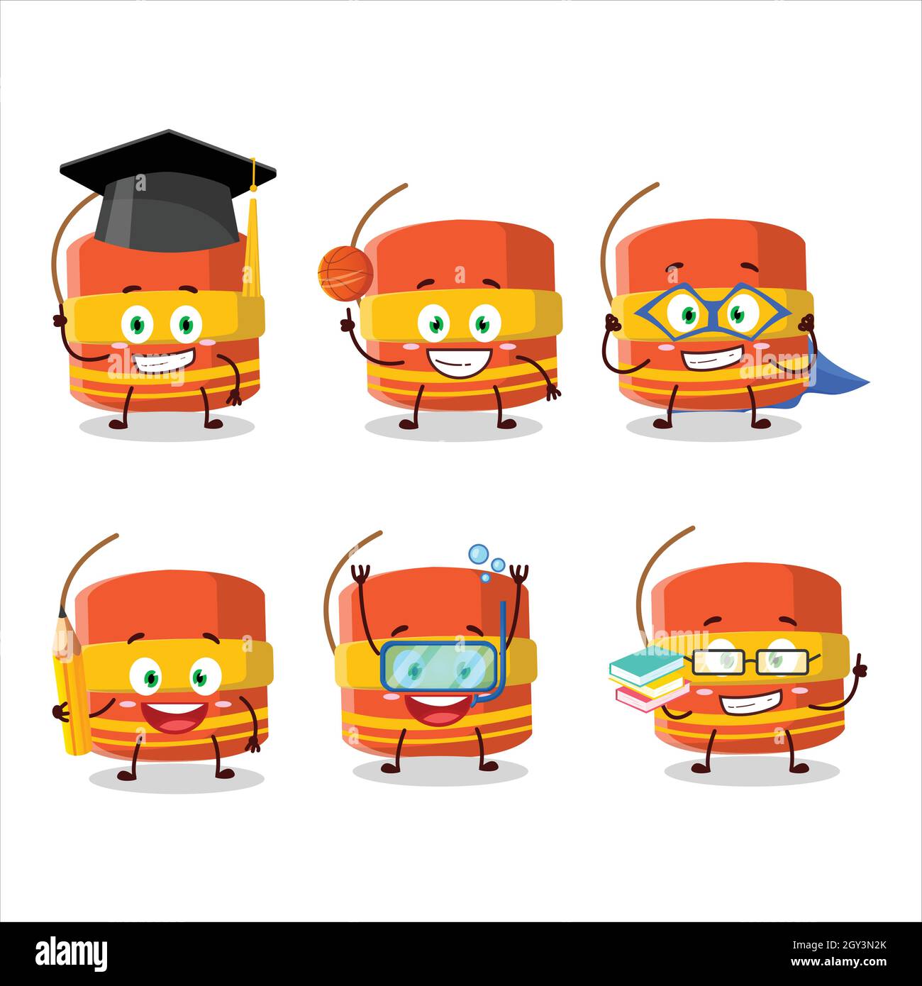 School student of cylindrical firecracker cartoon character with ...