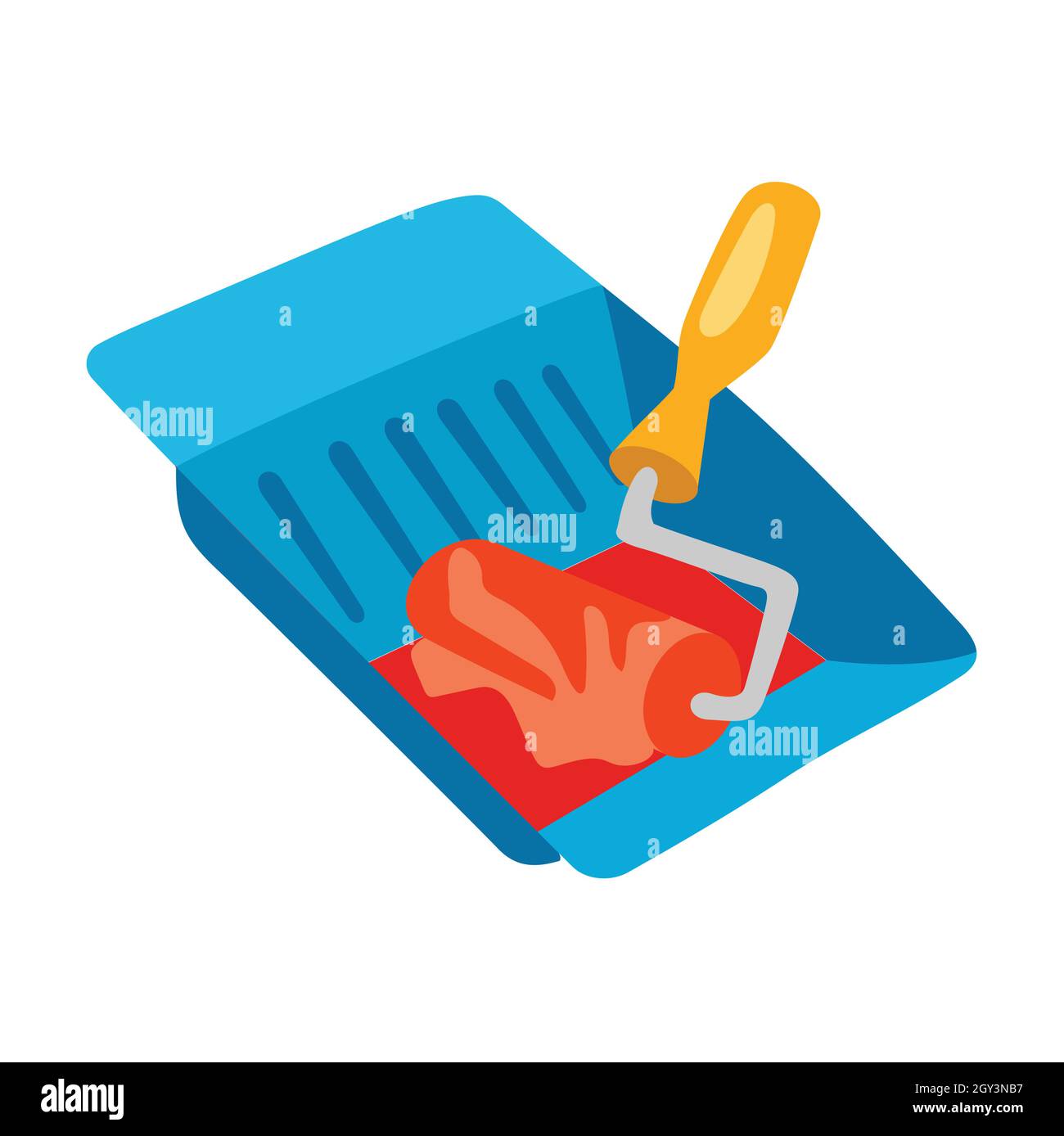 like a paint roll, which is accompanied by red paint and a roll to ...