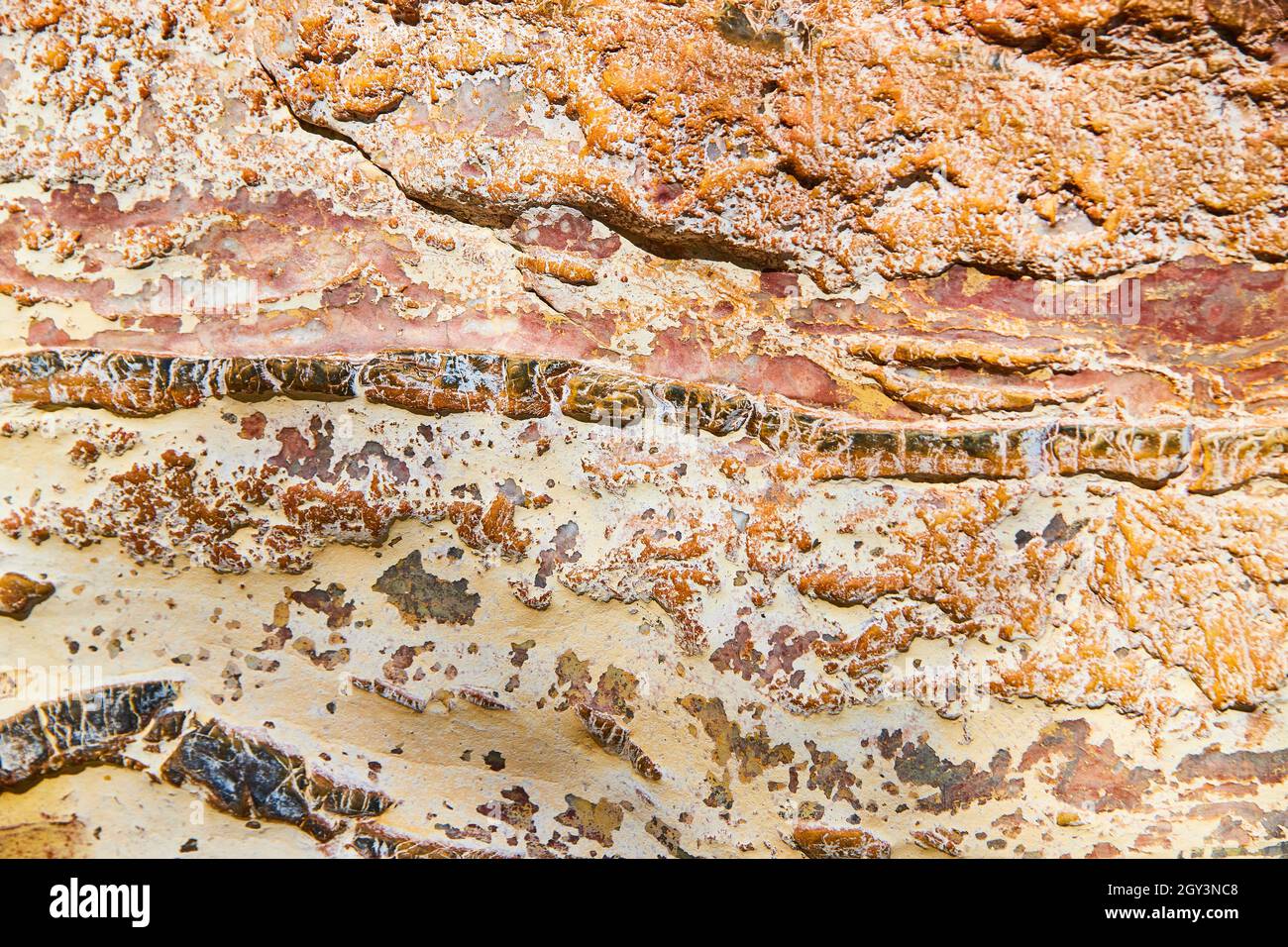 Rock texture detail with horizontal rows and warm colors Stock Photo ...