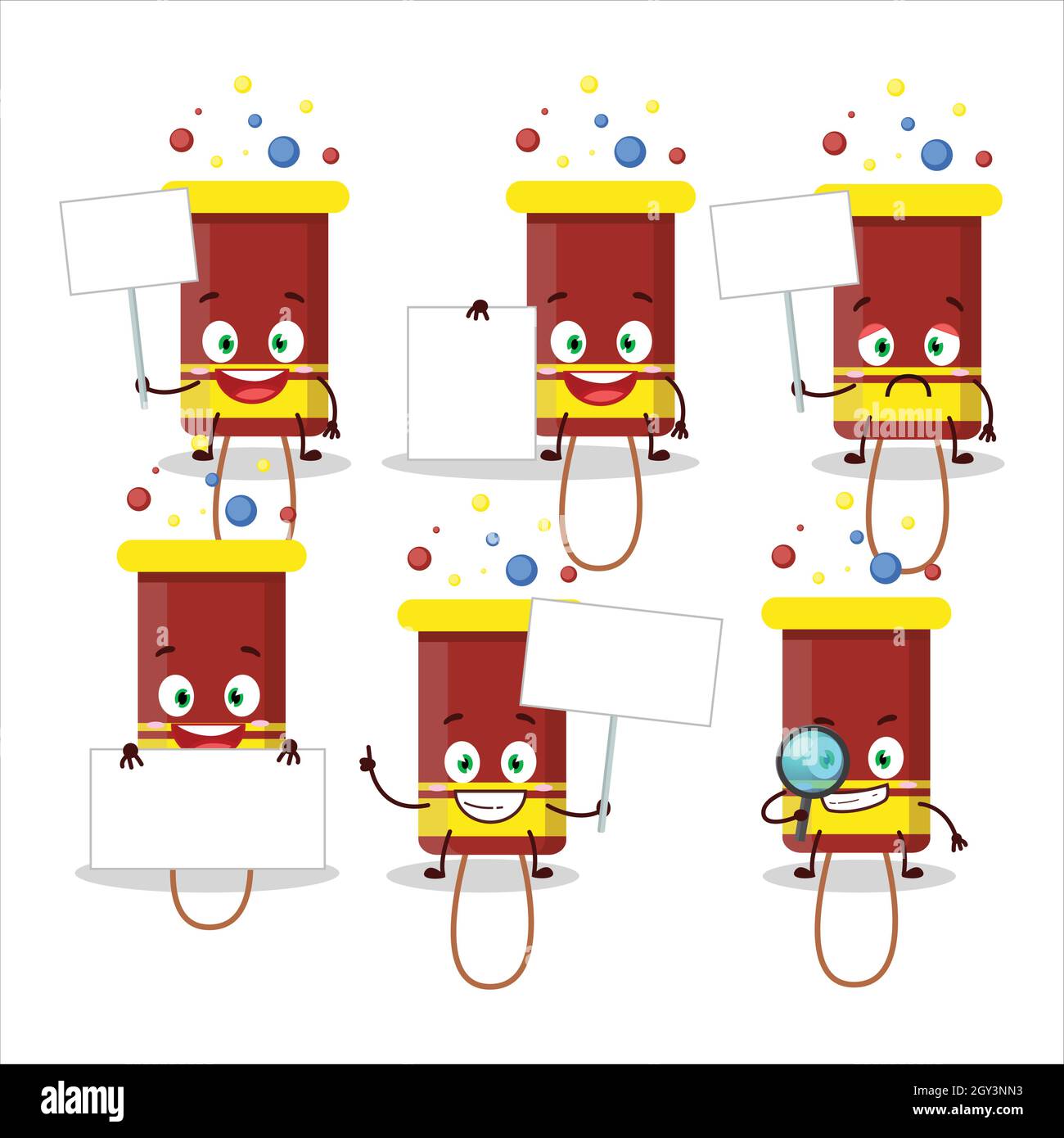 Bubble blaster firework cartoon character bring information board ...