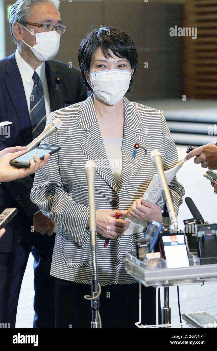 Sanae Takaichi, policy chief of Japan's ruling Liberal Democratic Party, speaks to reporters at ...