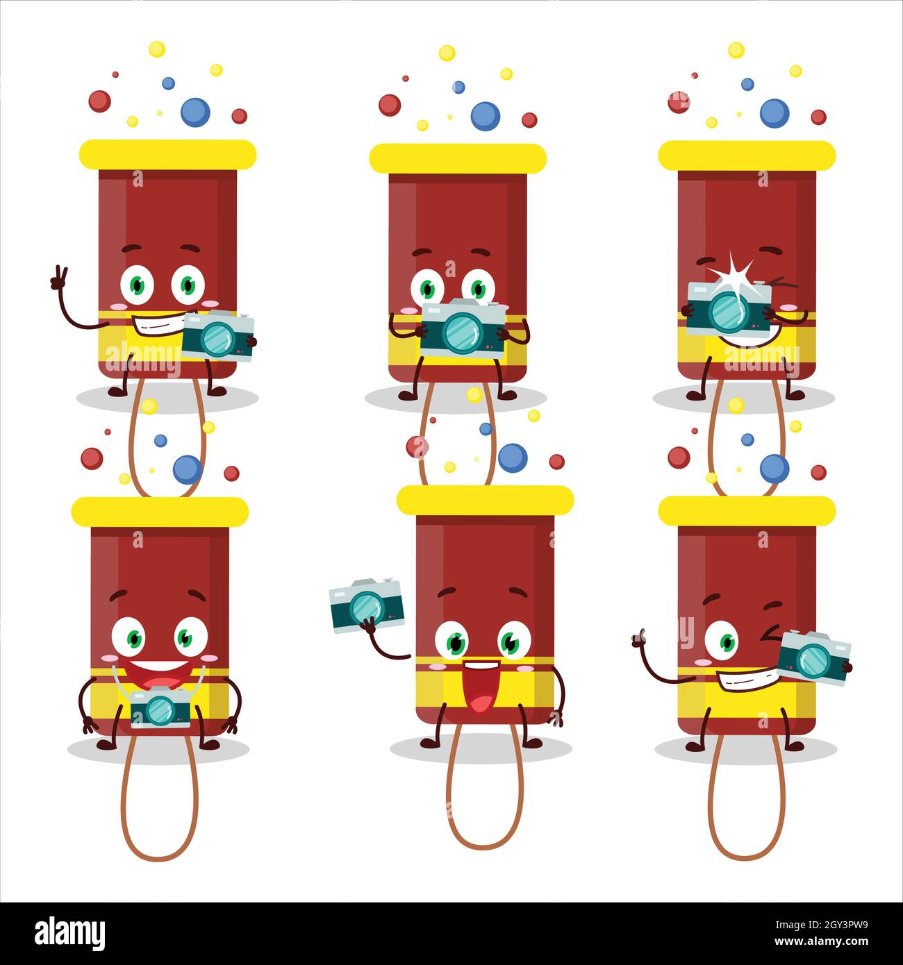 Photographer profession emoticon with bubble blaster firework cartoon ...