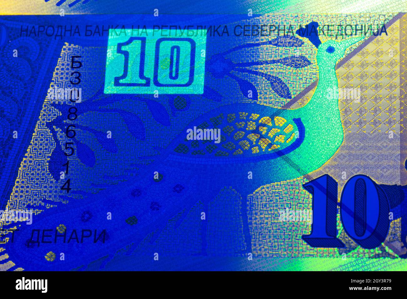 Macedonian money - denar in UV rays Stock Photo - Alamy