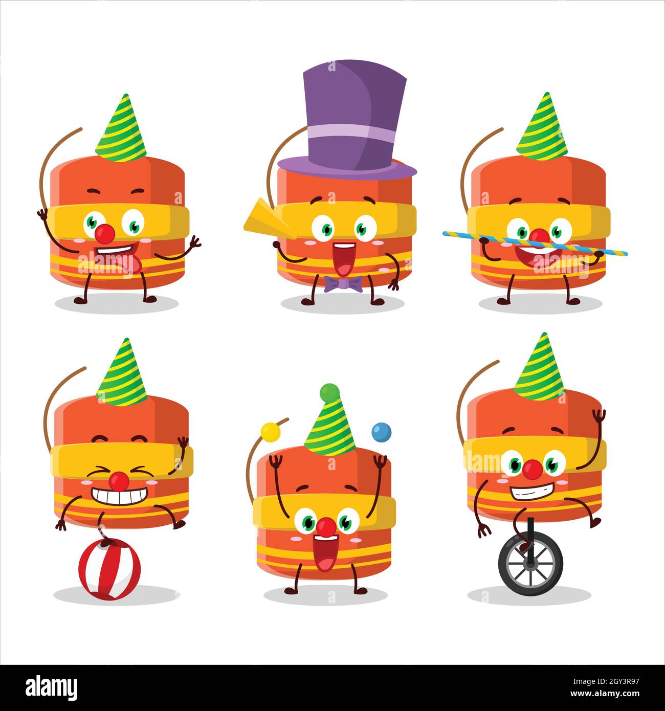 Cartoon character of cylindrical firecracker with various circus shows ...