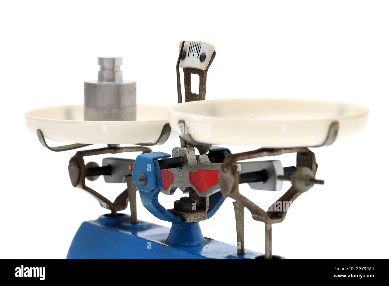 Retro roberval balance with weight, scale isolated on a white ...