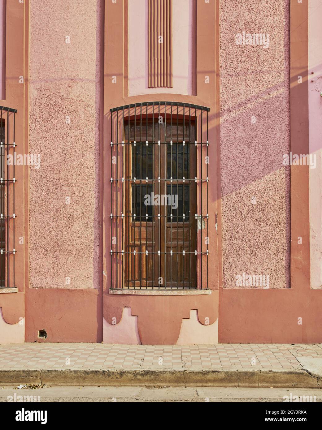 Roughed up and deteriorated facade with very rustic old wooden Stock ...