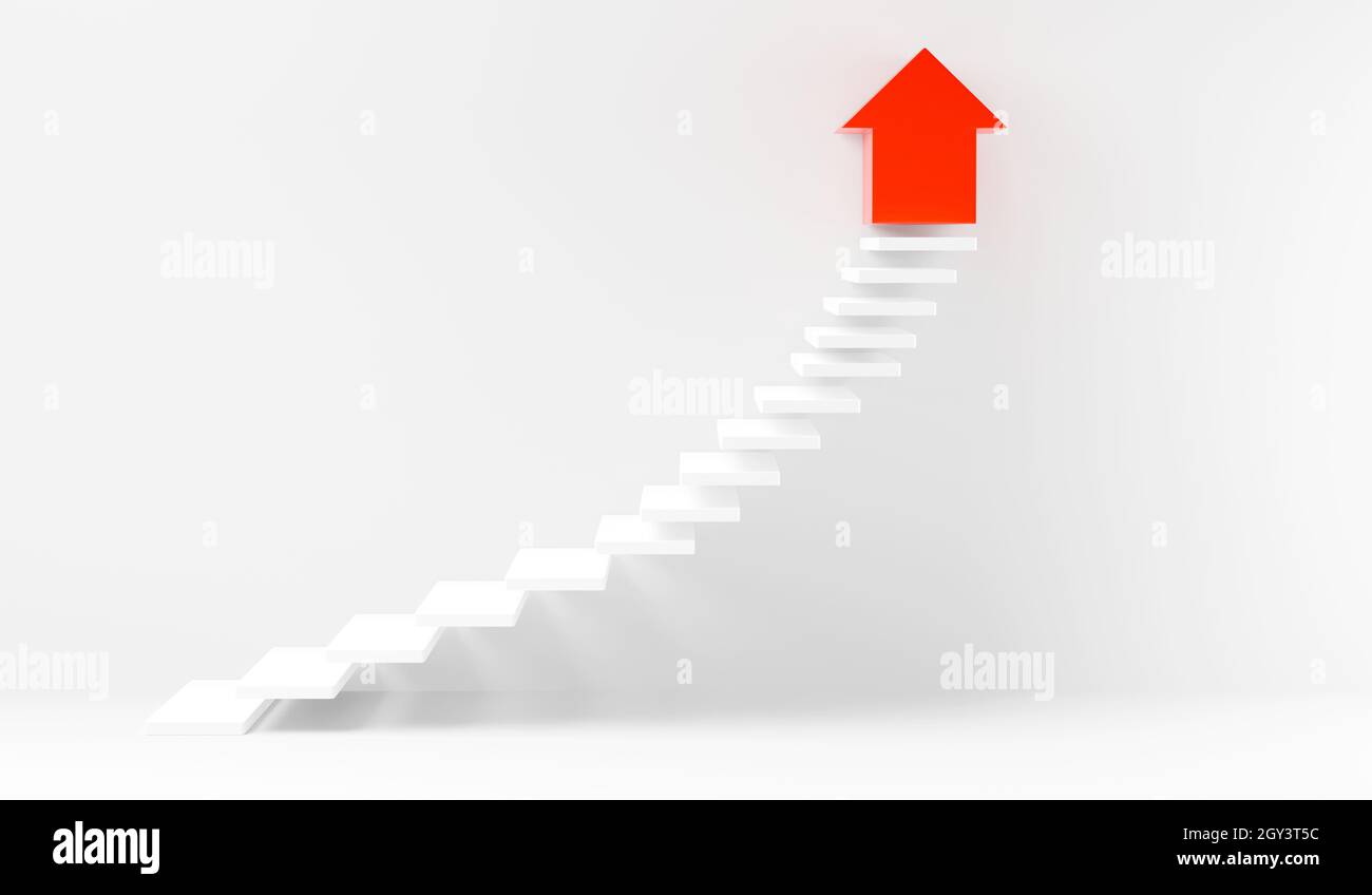 Stairs step up going success upward on interior white wall, Business ...