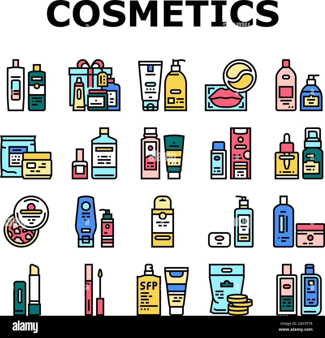 Cosmetics Package Beauty Product Icons Set Vector Stock Vector Image ...