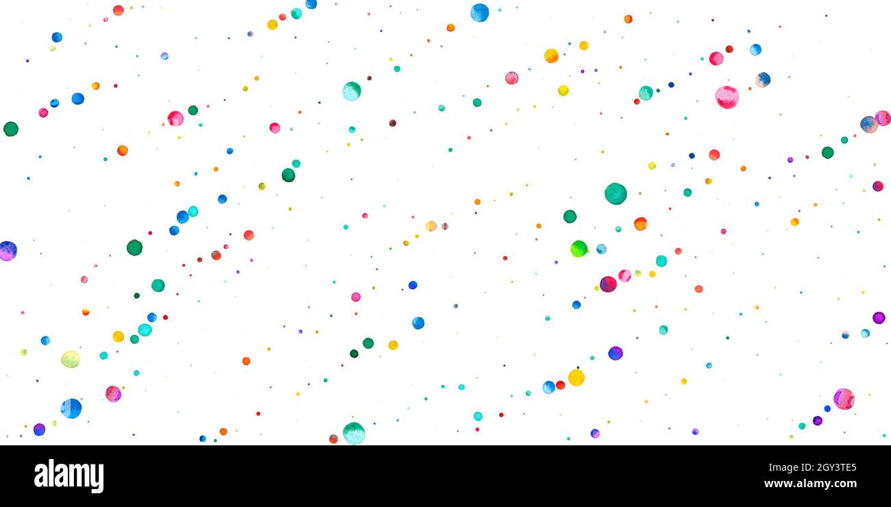 Watercolor confetti on white background. Alive rainbow colored dots ...