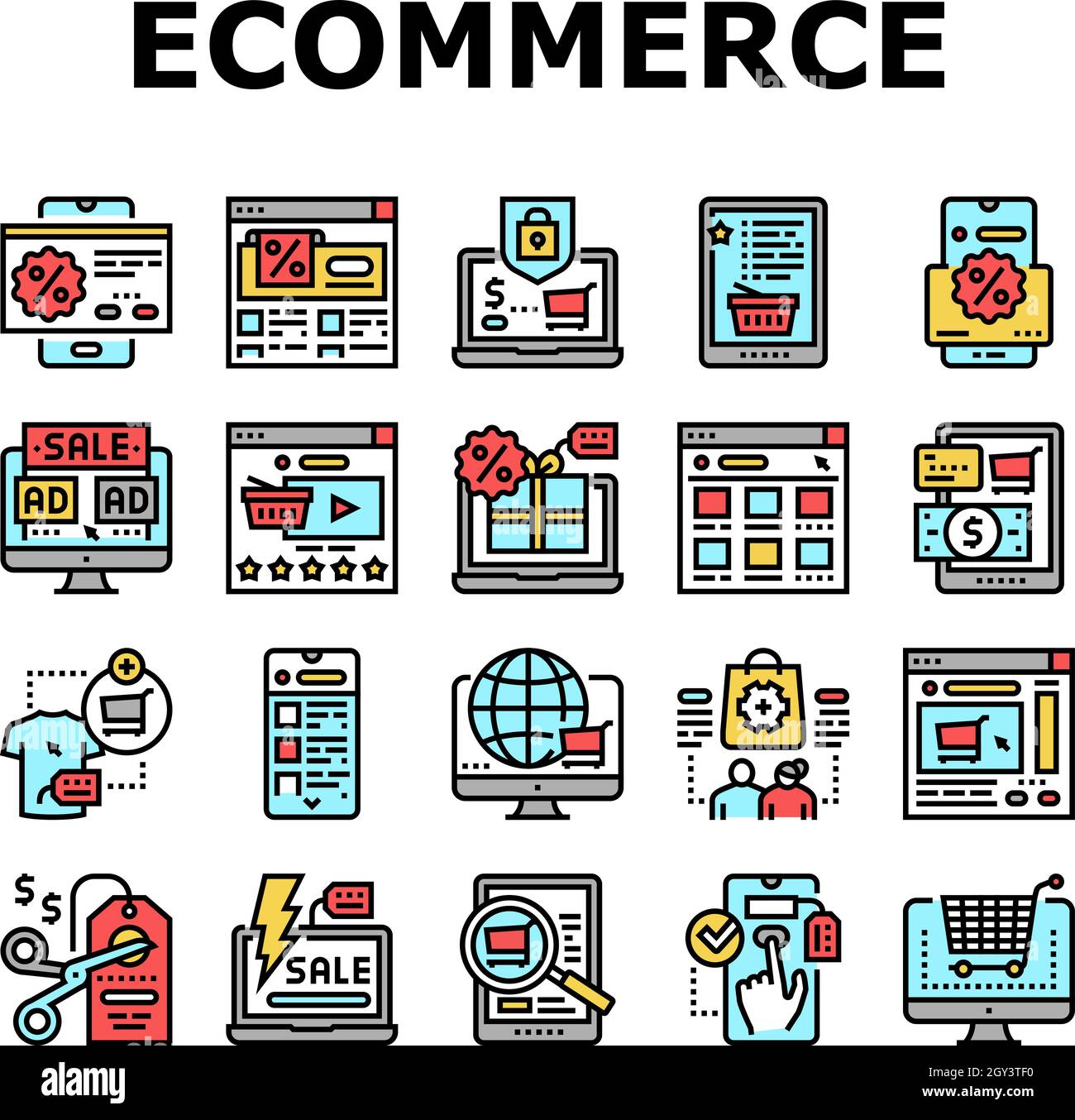 Ecommerce And Online Shopping Icons Set Vector Stock Vector Image & Art ...
