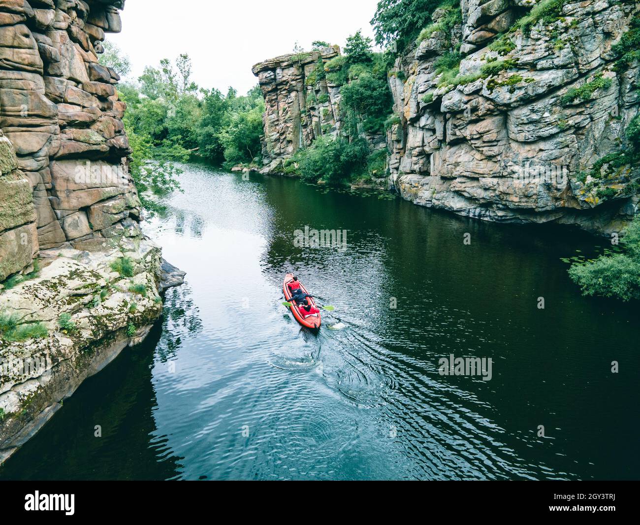 overhead top view of kayak in canyon travel summertime activities on ...