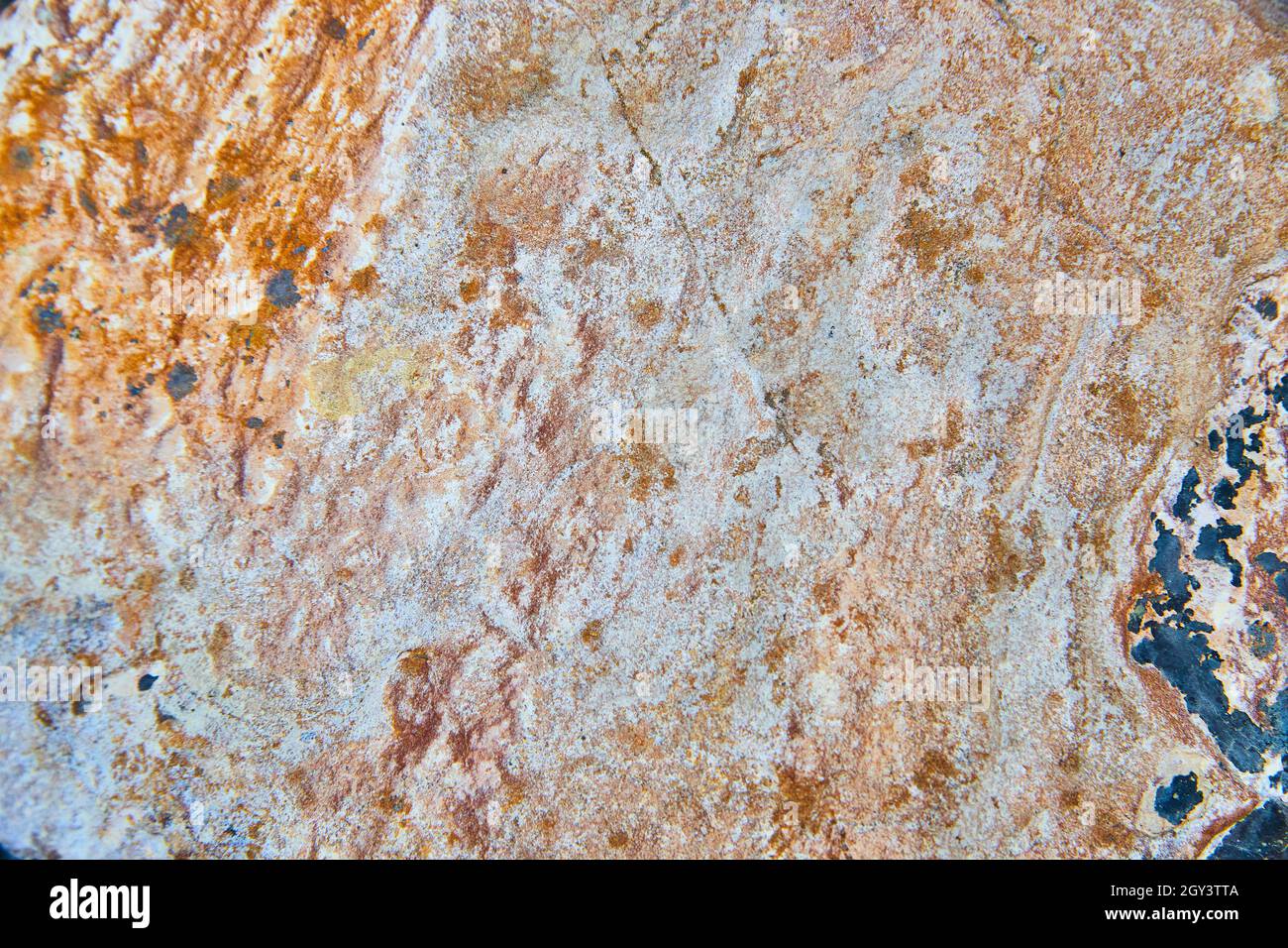 Texture of rock up close with rust colors and dark gray spots Stock ...