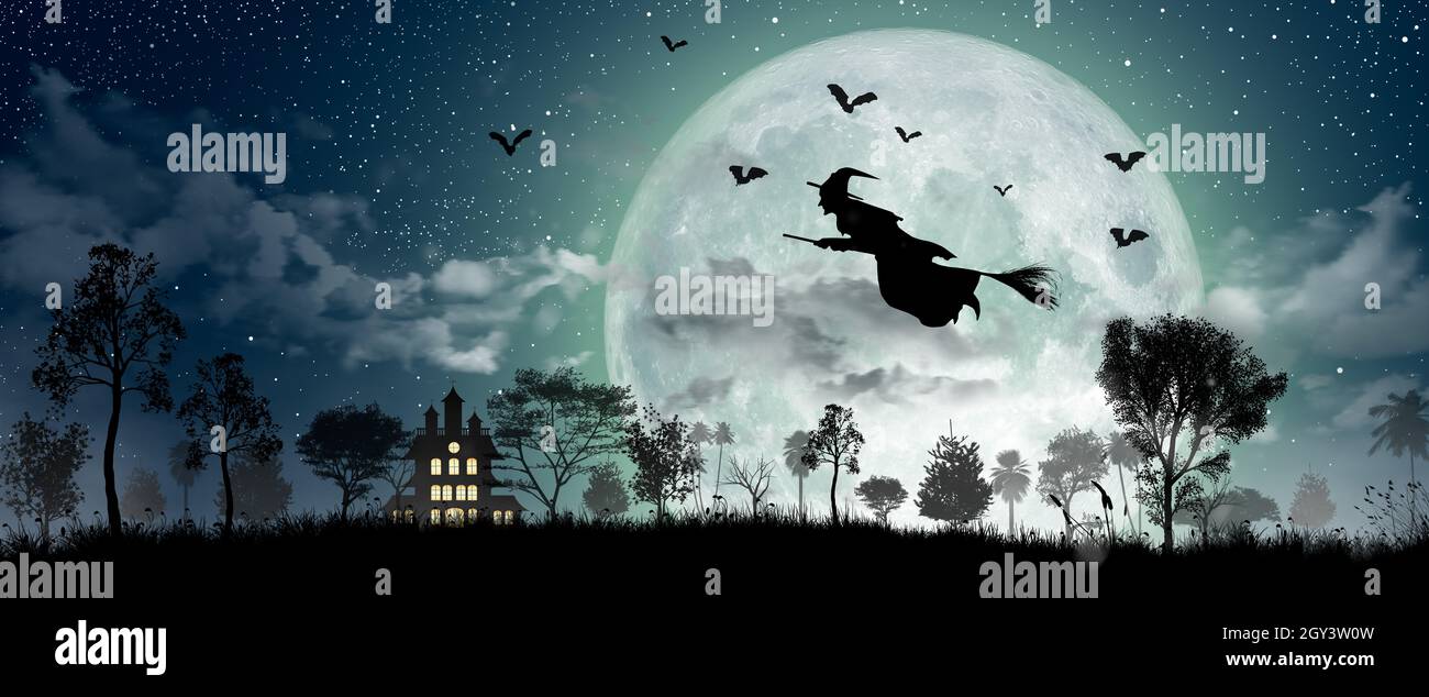 Witch Flying Over Moon High Resolution Stock Photography and Images - Alamy