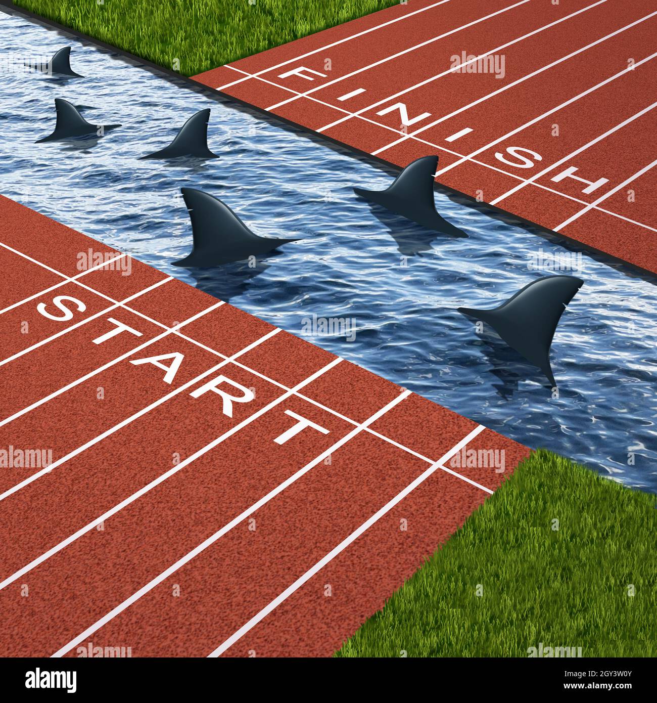 Business goal danger as an obstacle or barrier with a track divided by ...