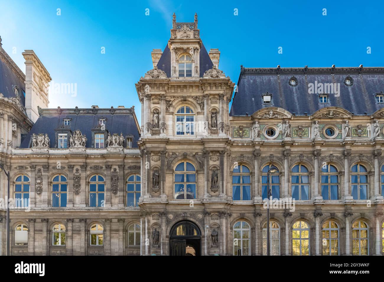 Paris, the facade of the Hotel de Ville, city hall of the French ...