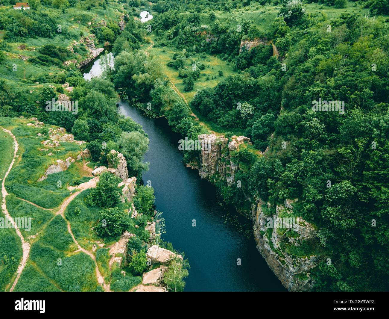 river in canyon overhead top view copy space landmark Stock Photo - Alamy