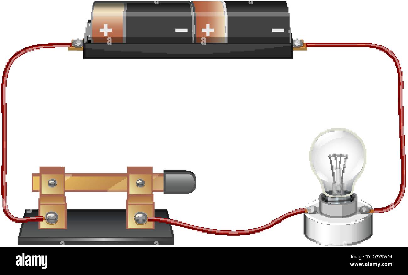 Circuit diagram with battery and lightbulb illustration Stock Vector ...