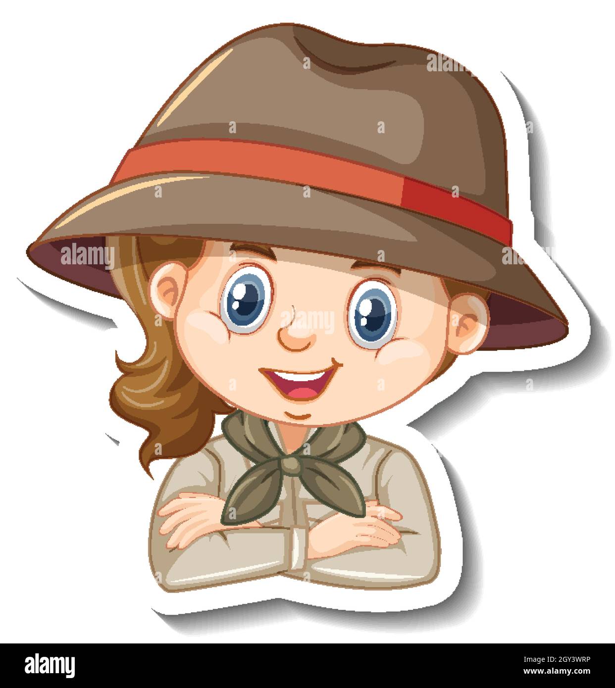 Girl in safari outfit cartoon character sticker illustration Stock ...