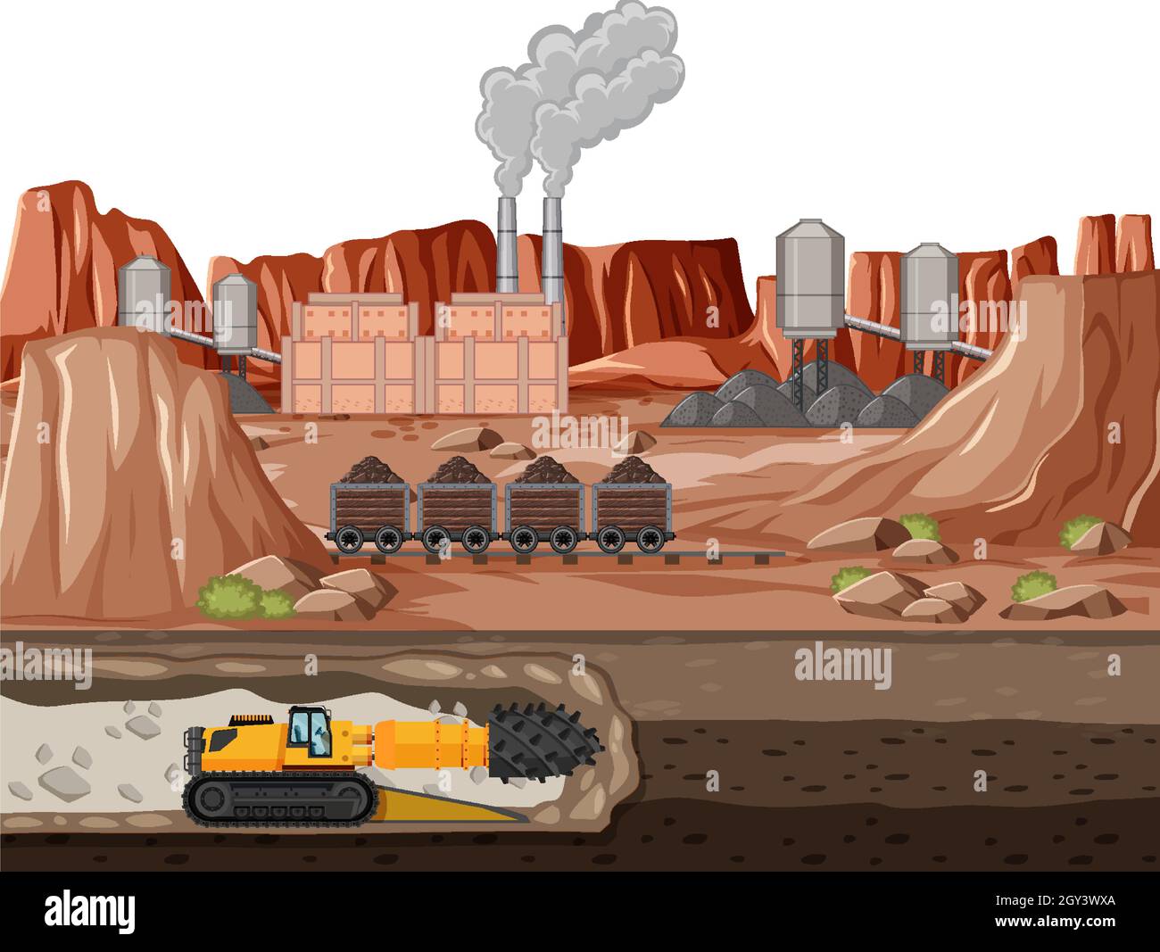 Landscape of coal mine industry with underground illustration Stock ...