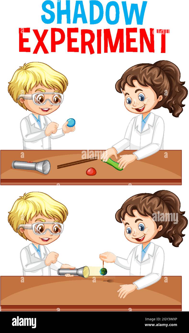 Shadow experiment with scientist kids cartoon character illustration ...